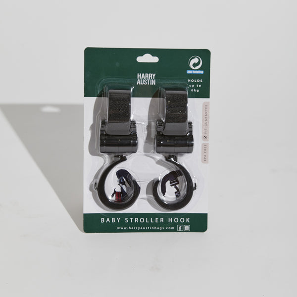 HARRY AUSTIN | Pram Hooks – 360° Rotating, Universal Fit (2 Pack)